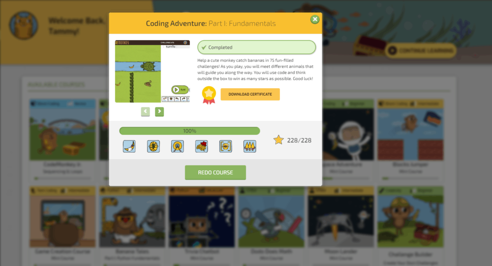 New Feature – Download Certificate – CodeMonkey Hong Kong